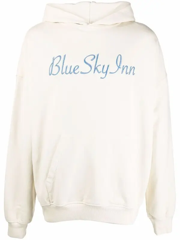 BLUE SKY INN Logo-embroidered Cotton Hoodie - Neutrals