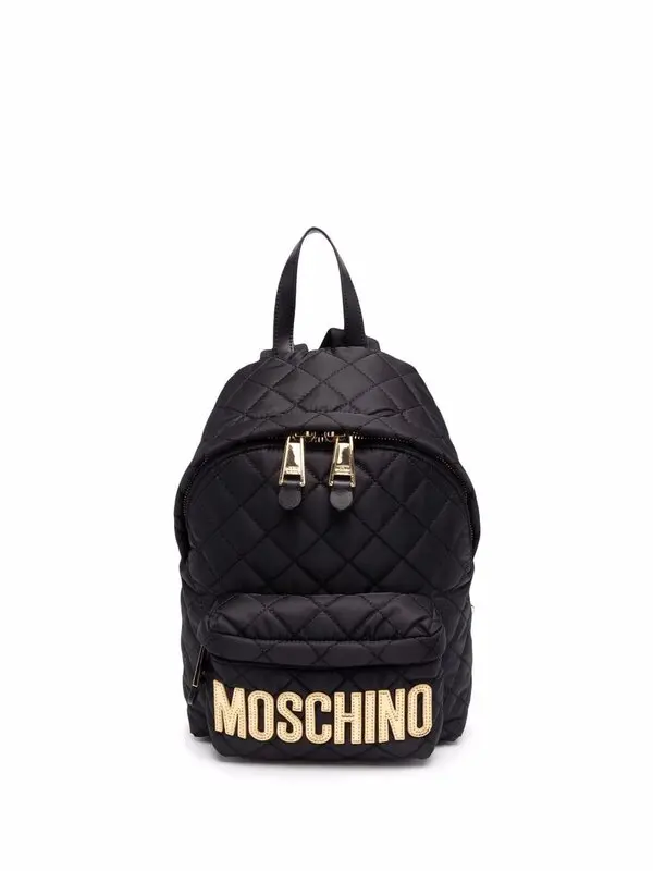 Moschino Plaque Quilted Backpack - Black | Editorialist display picture 3