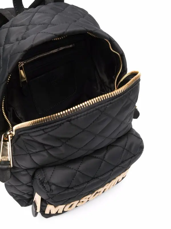 Moschino Plaque Quilted Backpack - Black | Editorialist display picture 2