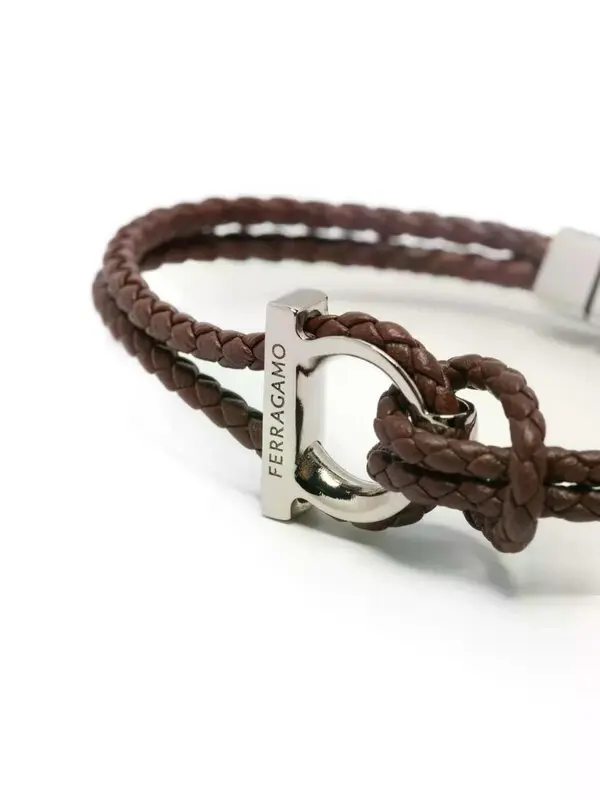 FERRAGAMO Braided Leather Bracelet - Brown
