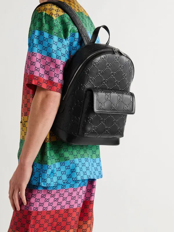 Gucci Logo-Embossed Perforated Leather Backpack - Black  display picture 3