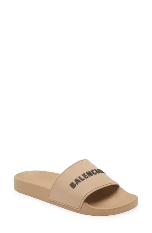 Balenciaga Logo Sport Slide - Beige/black