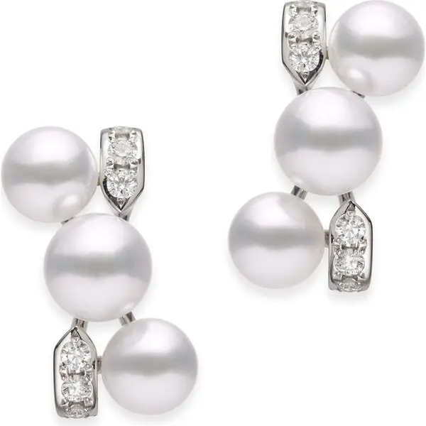 Mikimoto Cluster Cultured Pearl Diamond Earrings - White Gold/diamond