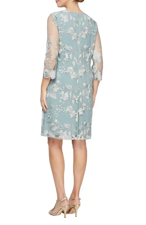 Alex Evenings Embroidered Mock Jacket Cocktail Dress