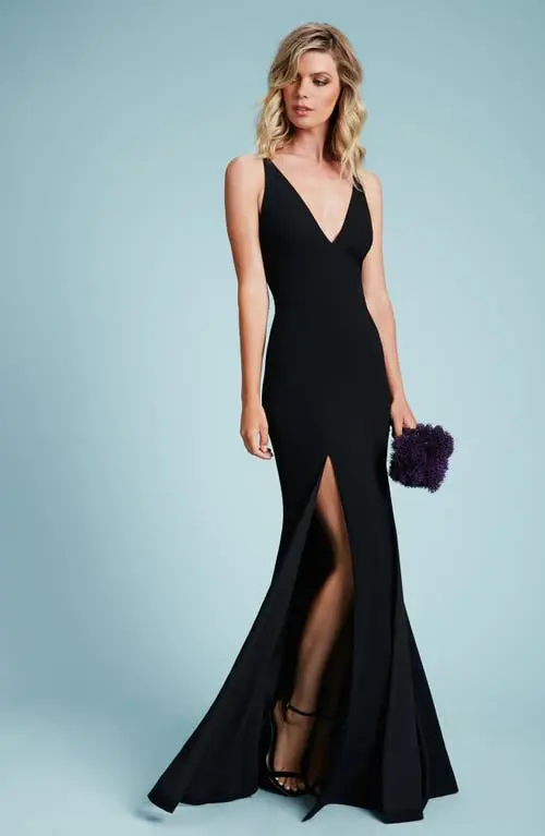 open lace back dress Dress The Population Iris Slit Crepe Gown New Pine
