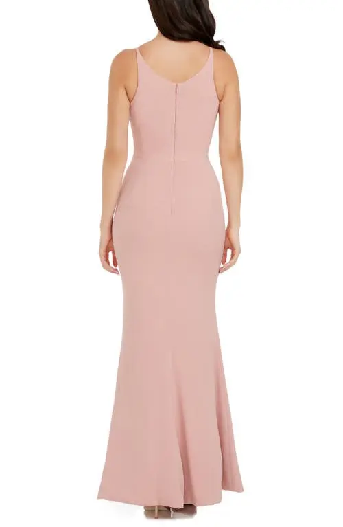 Dress The Population Iris Slit Crepe Gown - Blush