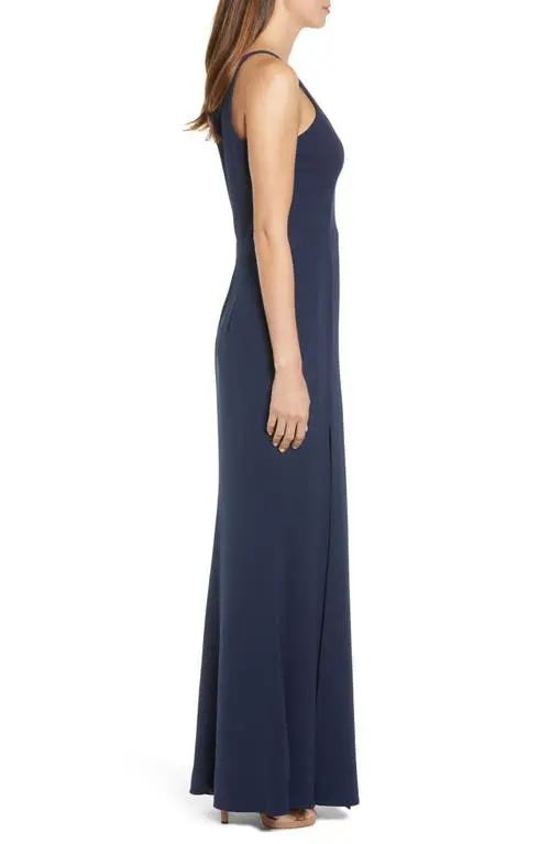 Dress The Population Iris Slit Crepe Gown - Midnight Blue