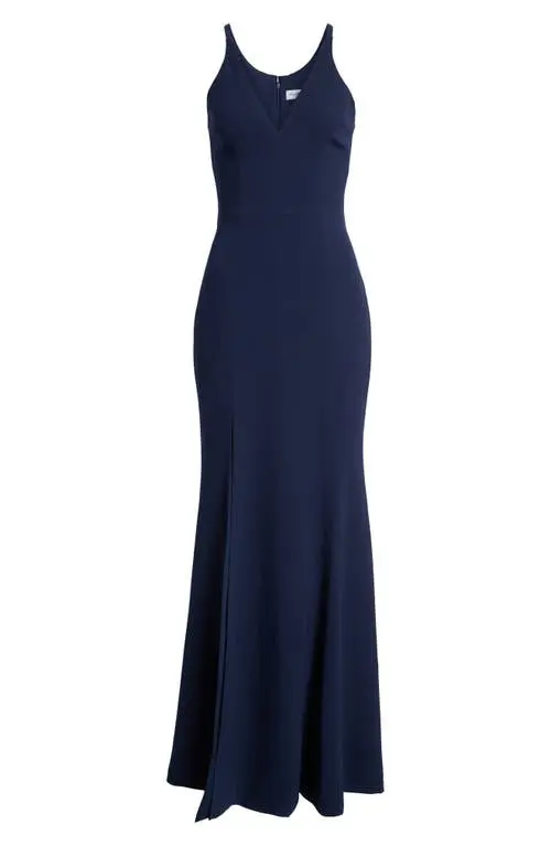 Dress The Population Iris Slit Crepe Gown - Midnight Blue