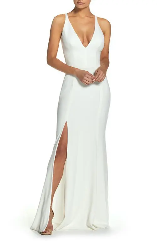 Dress The Population Iris Slit Crepe Gown - Off White