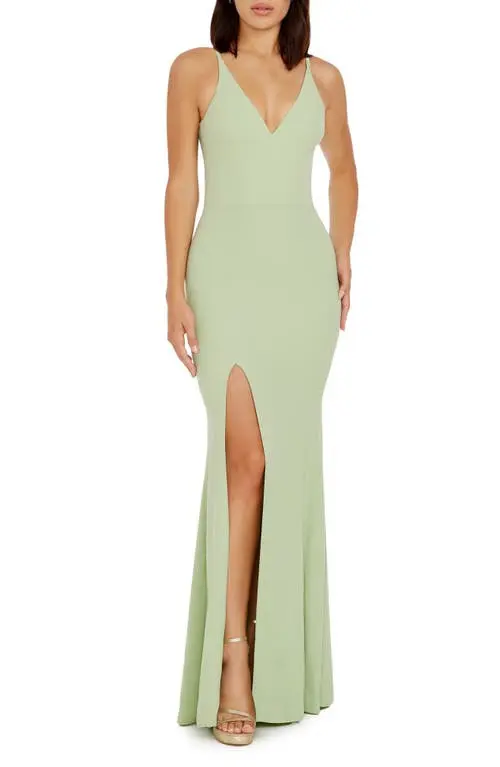 Dress The Population Iris Slit Crepe Gown - Sage