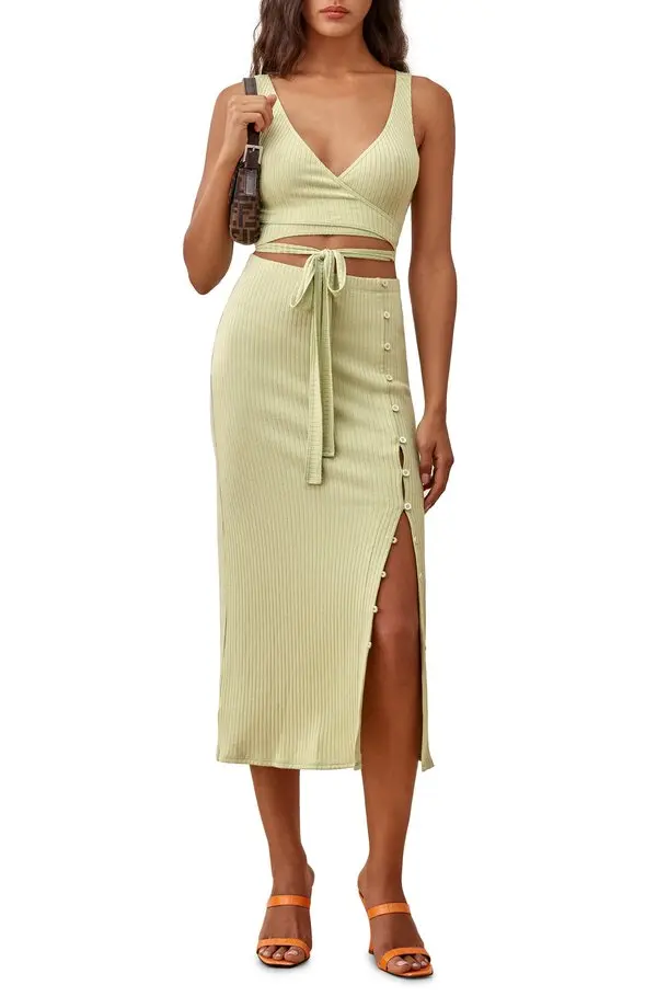 ribbed two piece dress Women's Elegant Charm Ribbed Knit Two-Piece Skirt Set in Mink
