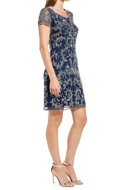 Pisarro Nights Beaded Mesh Cocktail Dress