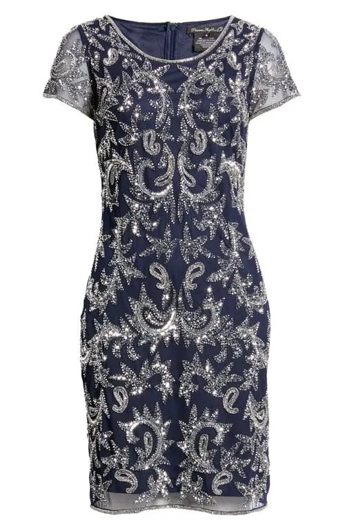 Pisarro Nights Beaded Mesh Cocktail Dress