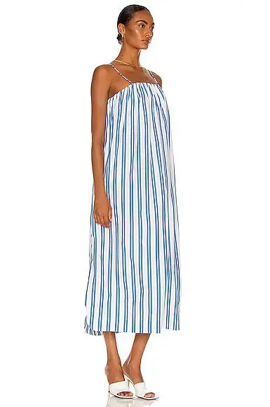 GANNI Stripe Cotton Dress In Blue