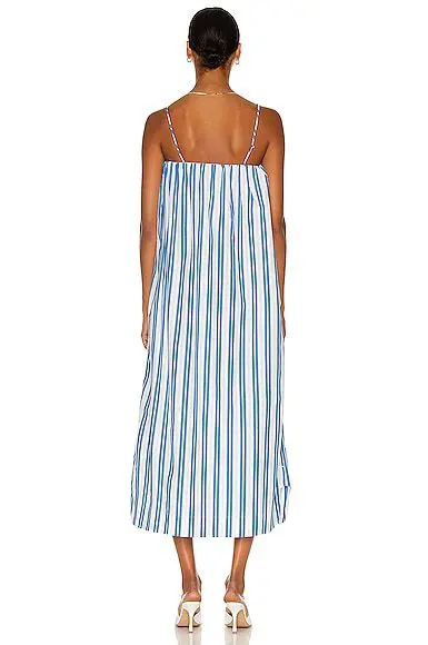 GANNI Stripe Cotton Dress In Blue