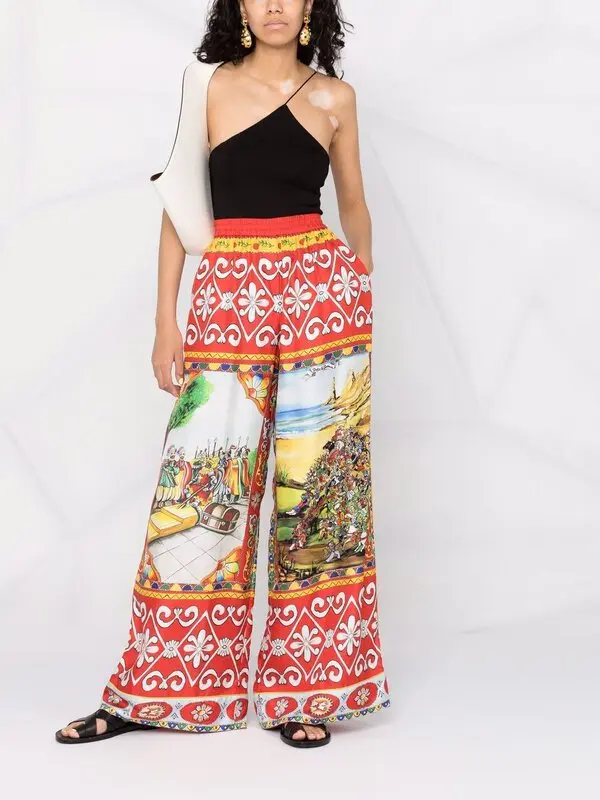 Dolce & Gabbana Carretto-print Silk Trousers