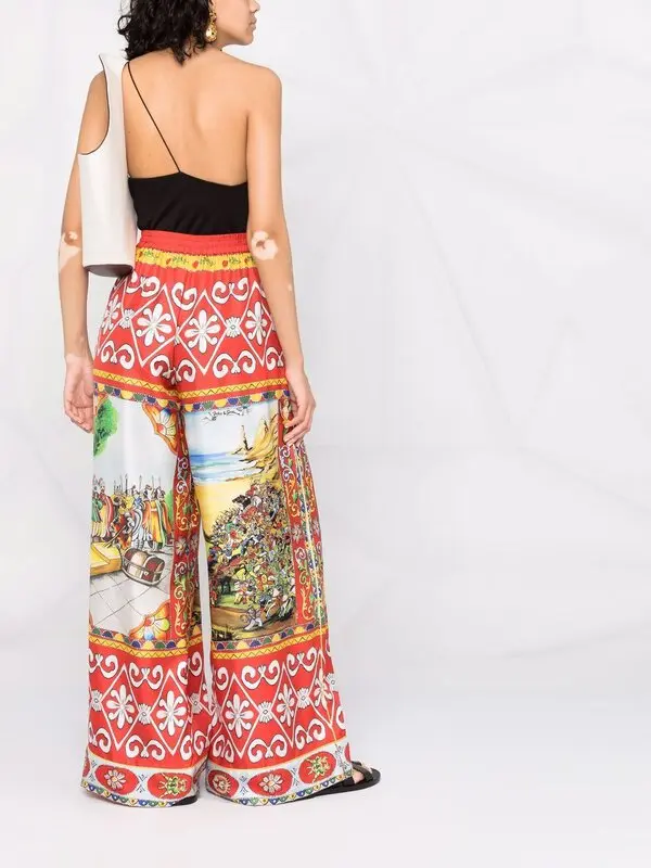 Dolce & Gabbana Carretto-print Silk Trousers