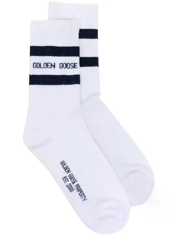 Golden Goose Stripe Trim Ribbed Socks - White