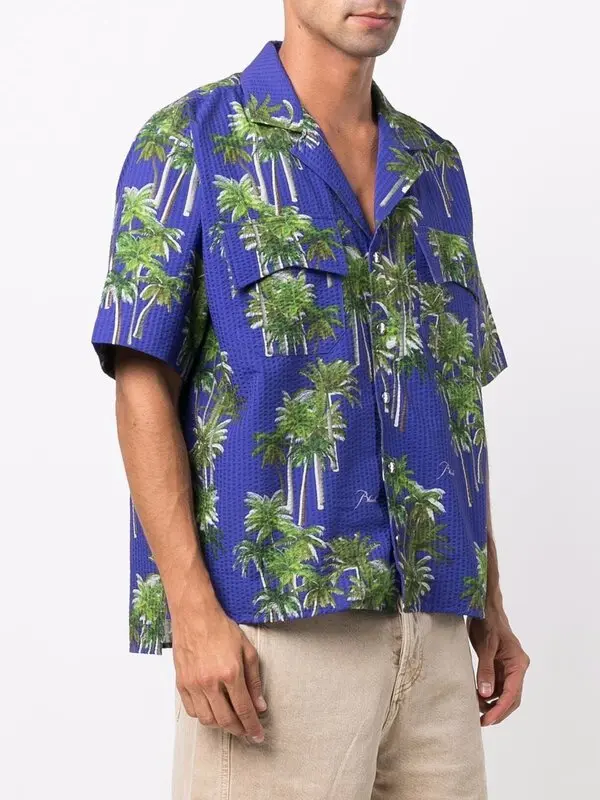 Rhude Palm-tree Print Green Shirt - Blue