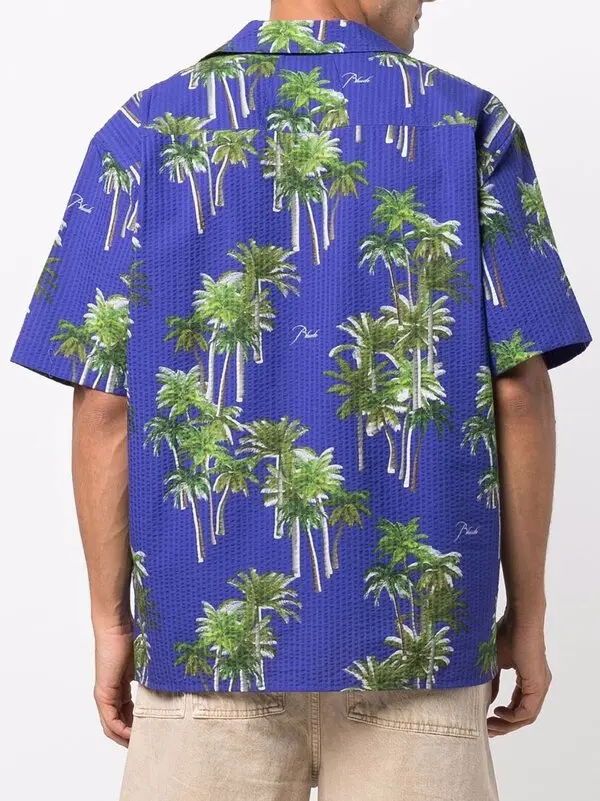 Rhude Palm-tree Print Green Shirt - Blue