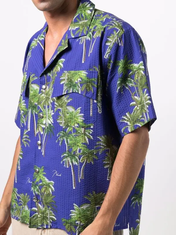 Rhude Palm-tree Print Green Shirt - Blue