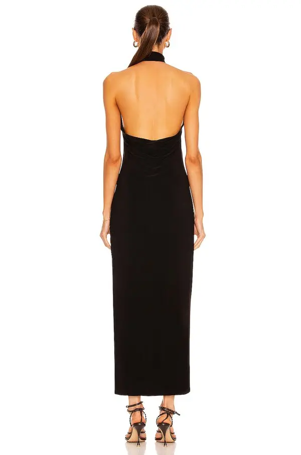 Norma Kamali X Lifestyle Halter Turtleneck Side Slit Gown - Black