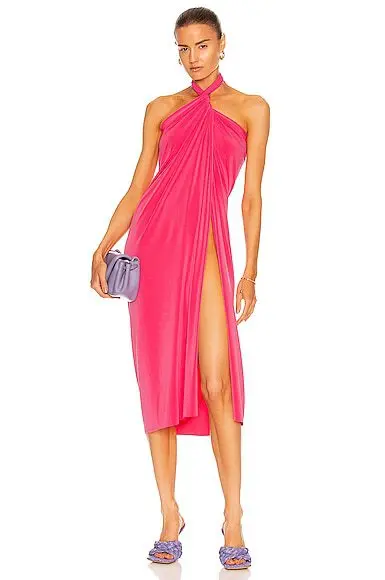 mini hot pink cocktail dress Embellished Extreme Cowl Neck Halter Mini Dress in Hot Pink - 10