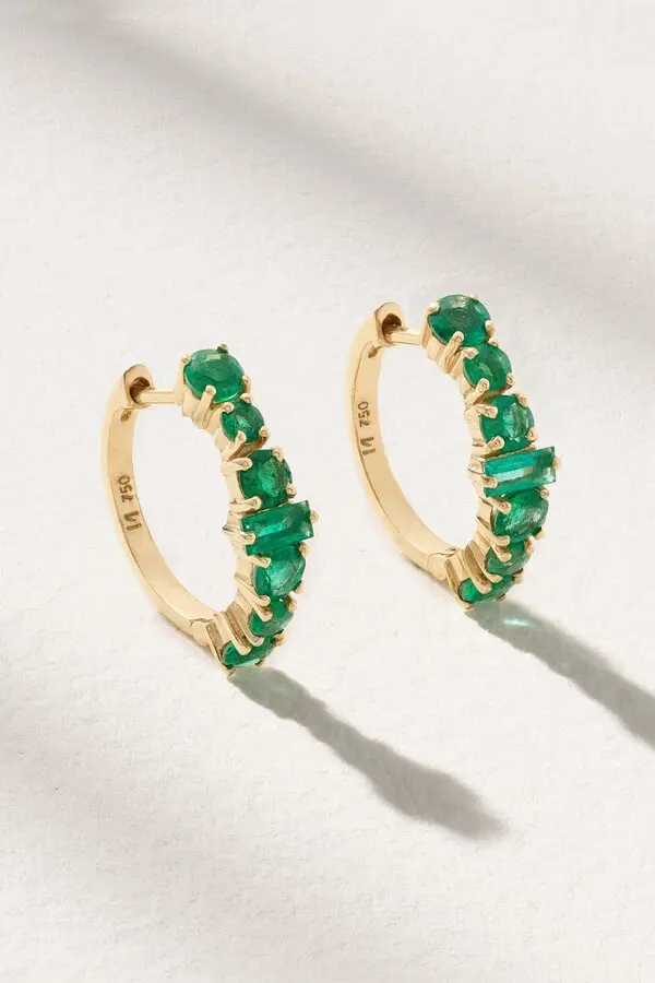 Ileana Makri 18-karat Emerald Hoop Earrings - Green