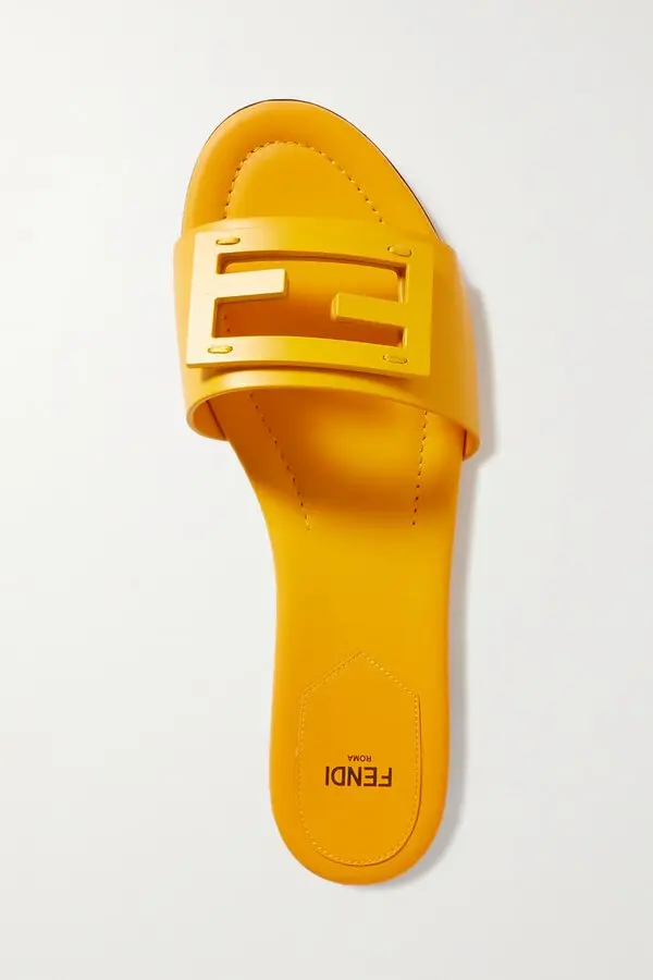 Fendi Yellow Slides with Logo Fendi Yellow Leather Logo Detailed Slides sz 39.5 – ASC Resale main image 2