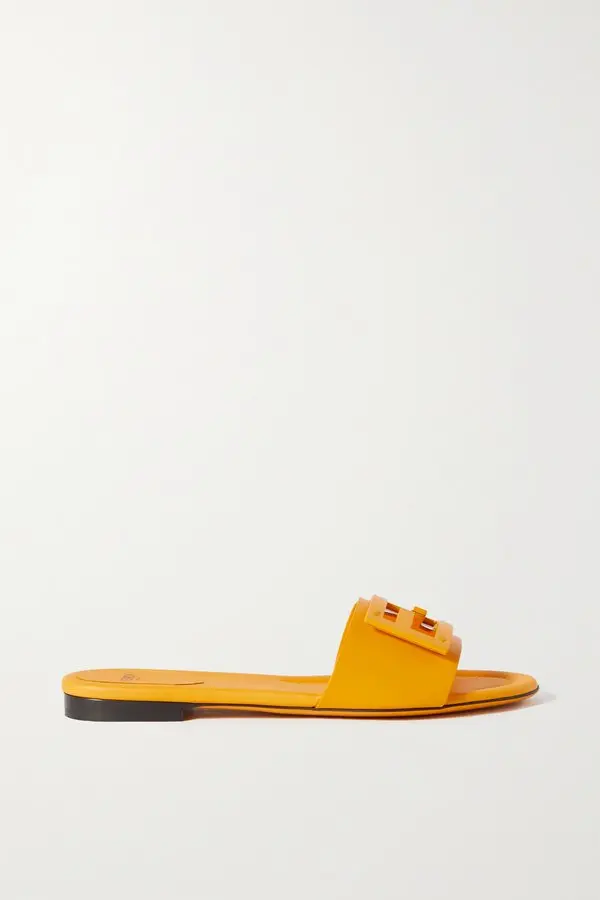 Fendi Logo-Detailed Leather Slides - Yellow | Editorialist display picture 1