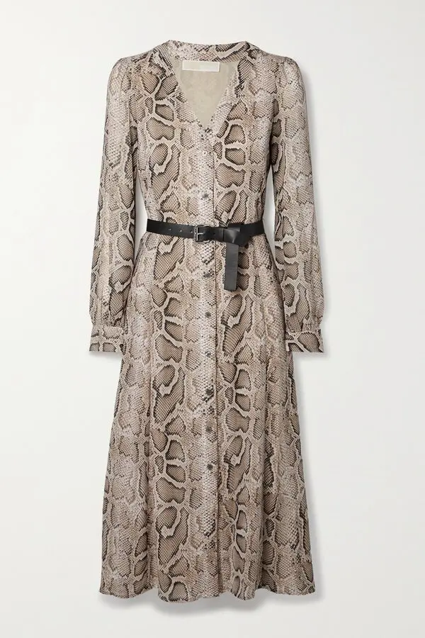 knee length dresses for ladies Snakeskin Print Midi Dress with Lace Trim Corset Back & Long Sleeves |  Square Neck Brown Bodycon Dress for Going Out & Date Night