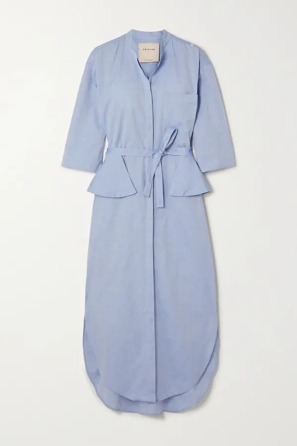 Artclub Net Sustain Florican Belted Cotton Midi Shirt Dress In Blue - 60%  Off | Editorialist