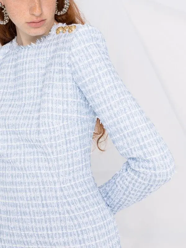 Balmain Tweed Long-sleeve Dress