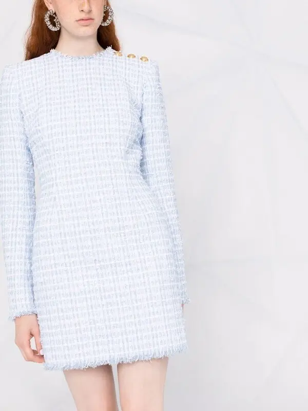 Balmain Tweed Long-sleeve Dress