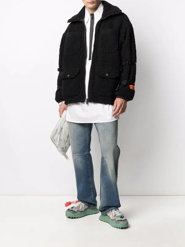 Heron Preston Zip-fastening Fleece Jacket With Logo Patch And Strap Detailing