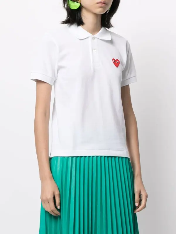 Play Comme Des Garcon Heart Logo Polo Shirt - White