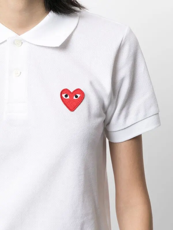 Play Comme Des Garcon Heart Logo Polo Shirt - White