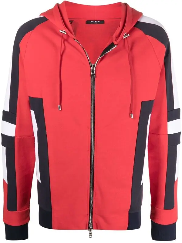 Balmain Contrast-panel Zip-up Hoodie
