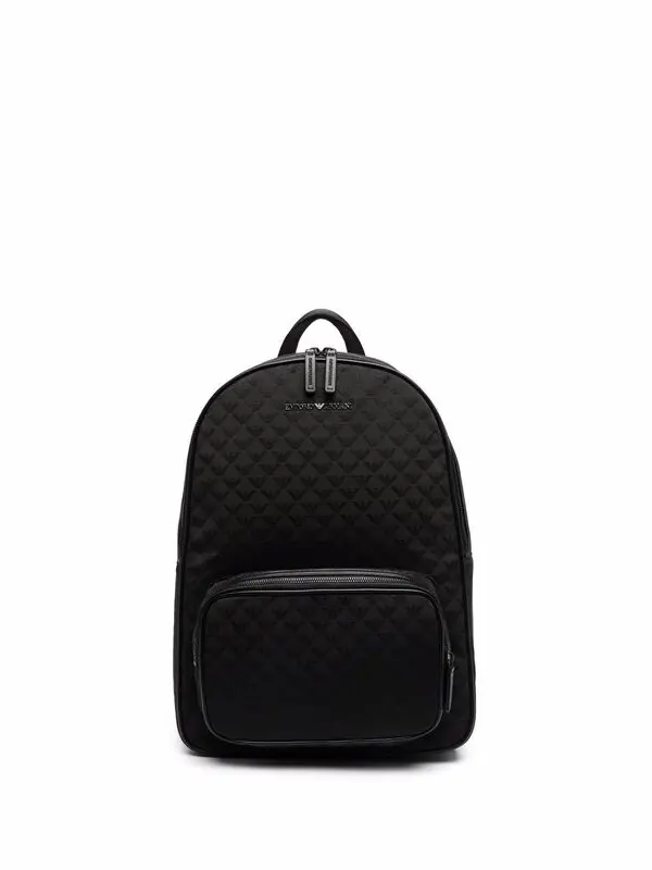 Emporio Armani Jacquard-logo Zip-around Backpack - Black