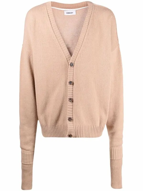 AMBUSH Logo-intarsia Knit Cardigan - Neutrals