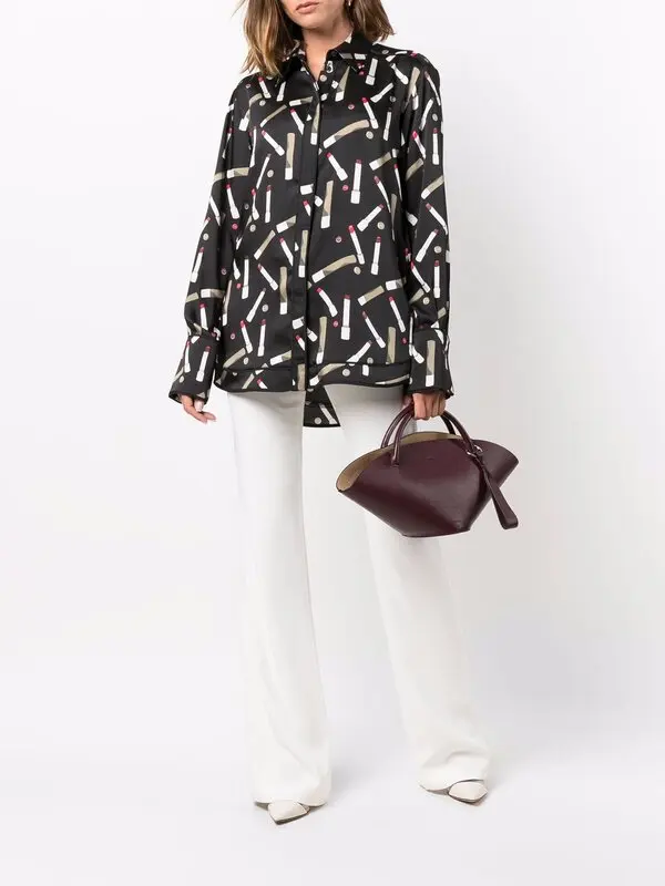 Victoria Beckham Lipstick-Print Long-Sleeve Shirt In Black 17