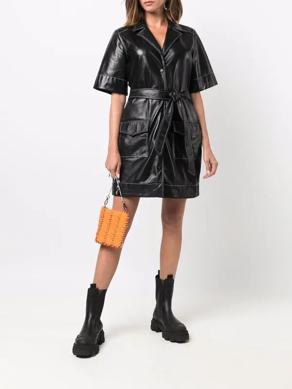 Ganni Leather Shirt Dress In Black - 71% Off | Editorialist