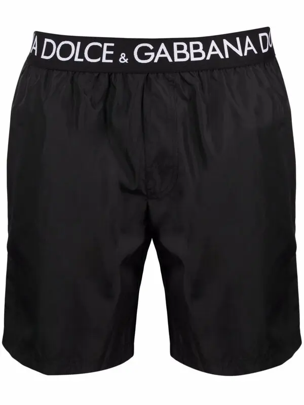 Dolce & Gabbana Logo-waistband Swim Shorts - Black