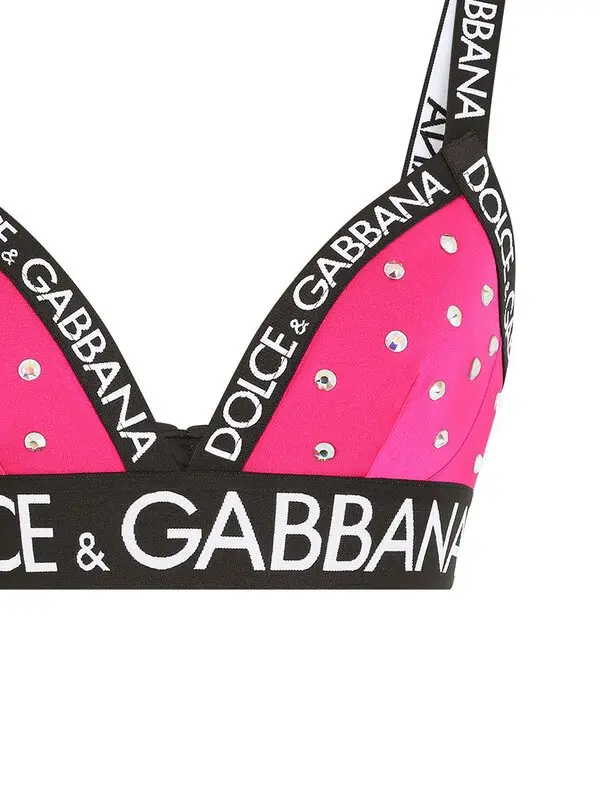 Dolce & Gabbana Sequin Embellished Logo Trim Bra Top - Pink