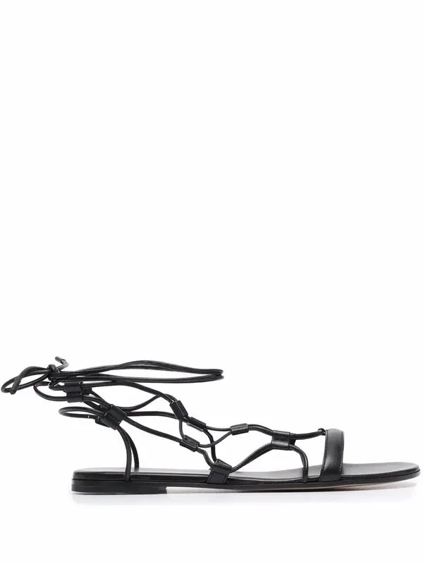GIANVITO ROSSI Lace-up Leather Sandals - Black