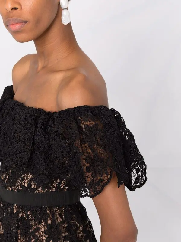 knee length dresses for ladies Self Portrait Off Shoulder Heavy Lace Midi Dress SIZE UK 6 US 2 EUR 34   Afashionistastore