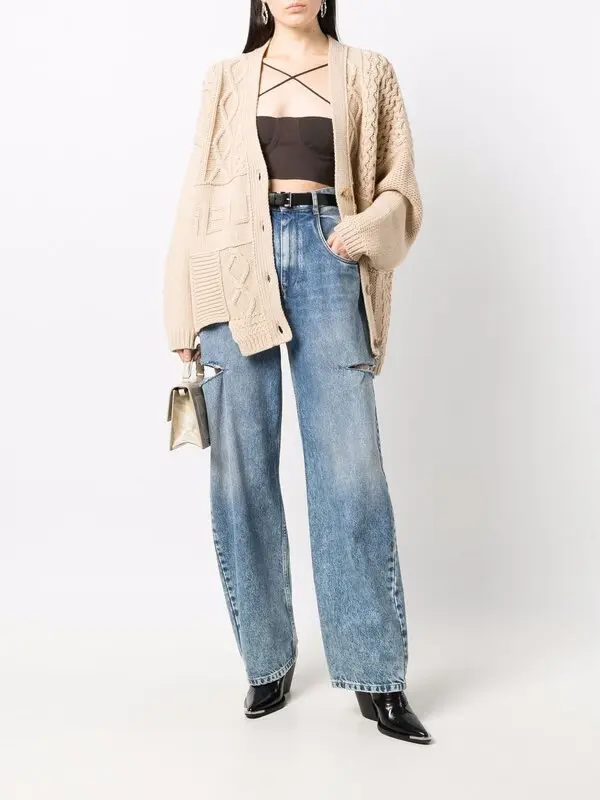 AMBUSH Patchwork-knit Cardigan With Logo Detail - Neutrals