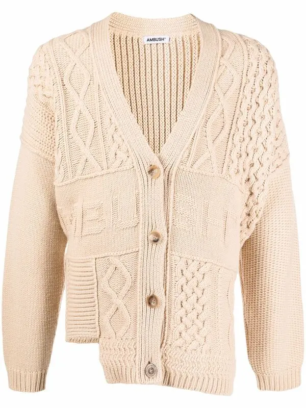 AMBUSH Patchwork-knit Cardigan With Logo Detail - Neutrals