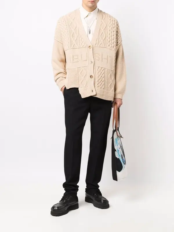 AMBUSH Patchwork-knit Cardigan With Logo Detail - Neutrals