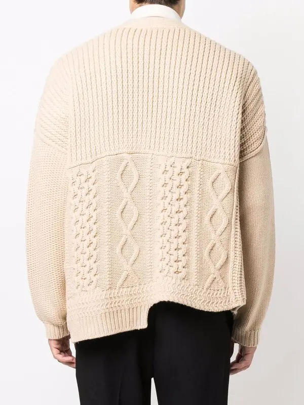 AMBUSH Patchwork-knit Cardigan With Logo Detail - Neutrals